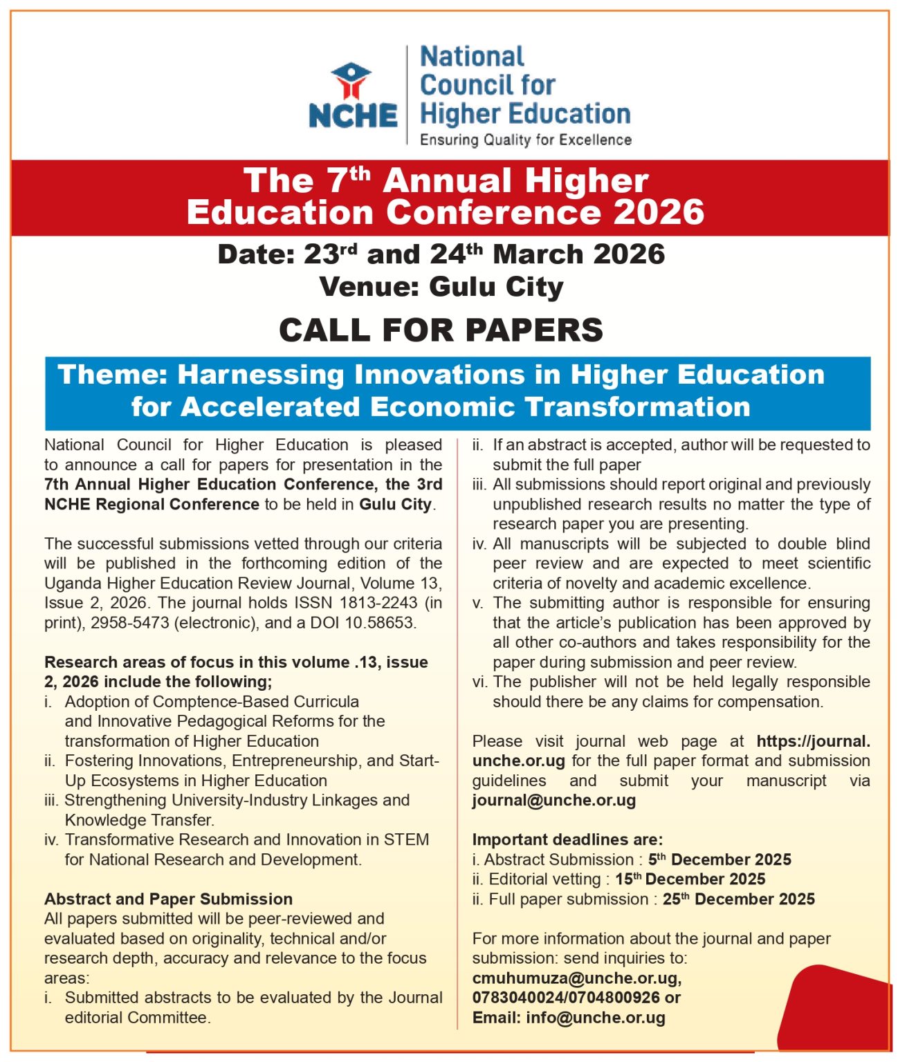 NCHE Annual Higher Education Conference – Premier dissemination events